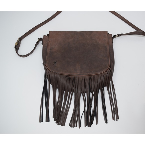 Browning | Bags | Browning Brown Faux Leather Fringe Crossbody Bag ...